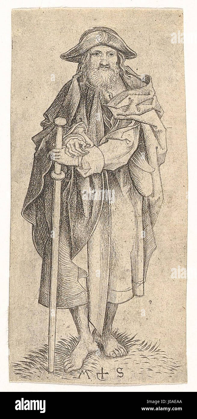 'Der Apostel Jacobus d.Ž.' by Martin Schongauer is a detailed engraving ...