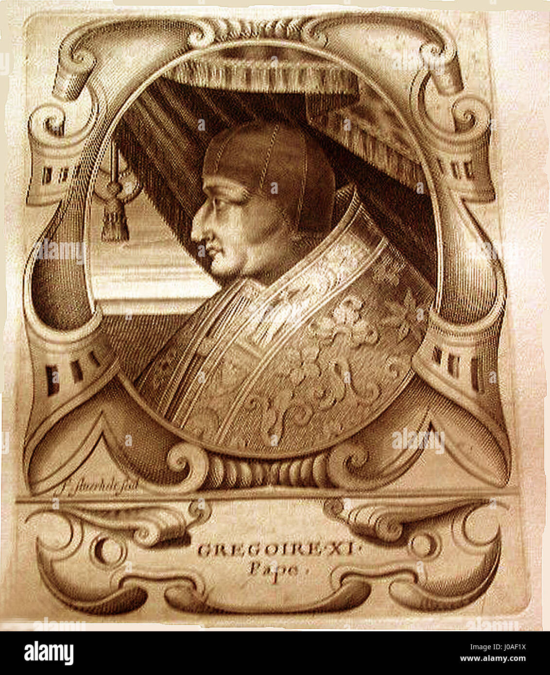 A copper engraving of Pope Gregory XI from the 19th century, showcasing ...