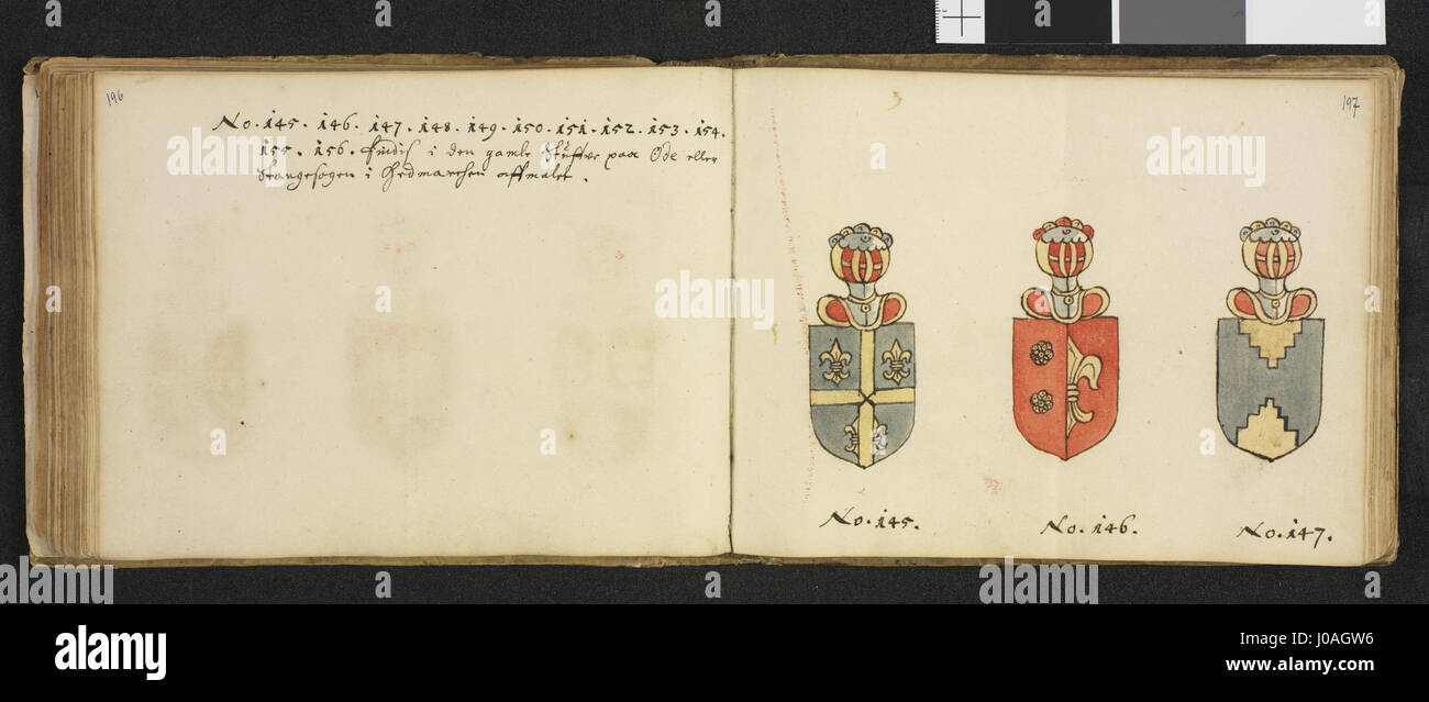 This manuscript features the insignia of notable figures from Norway ...