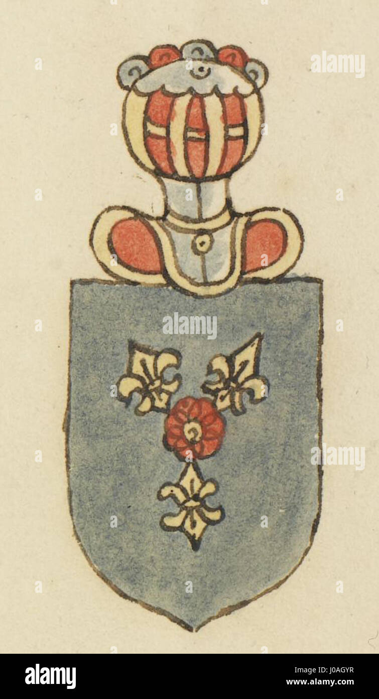 This 16th-century manuscript features the insignia of notable men from ...