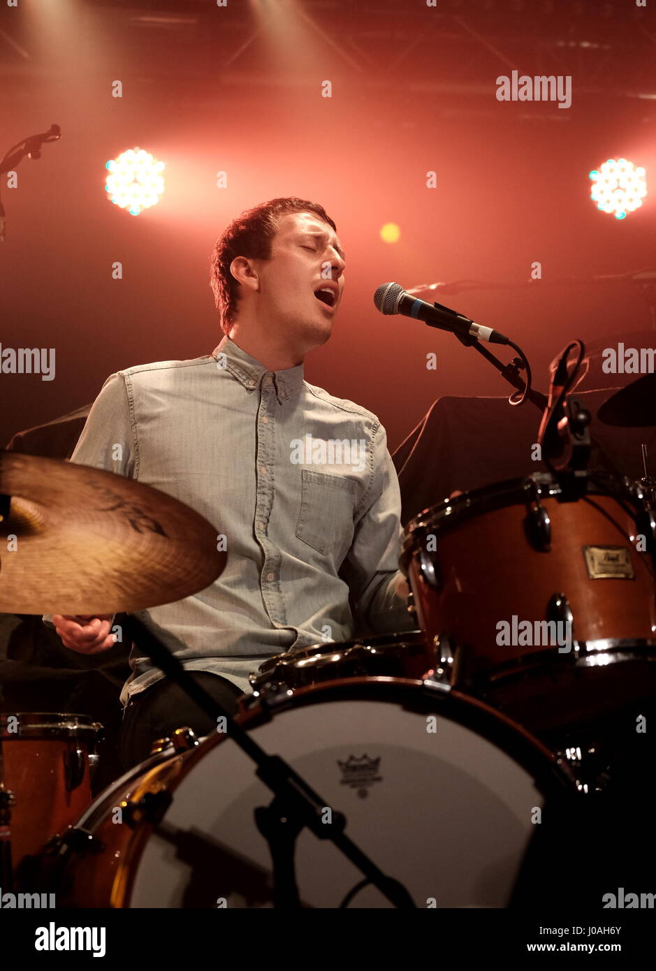Drummer Mitchell Joshua Ayling with British band The Milk performing at ...