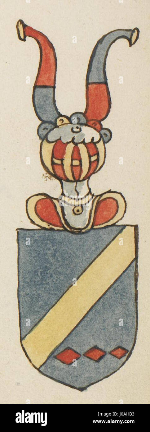 This historical image depicts the insignias of notable figures from ...