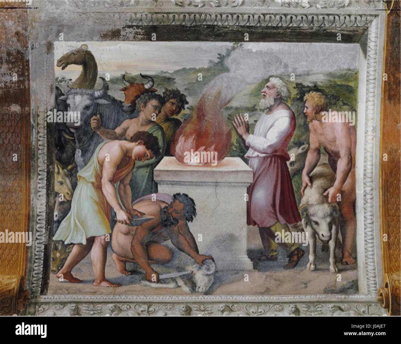 'Raffaello Sacrifico Noé Logge' refers to Raphael's depiction of Noah’s ...