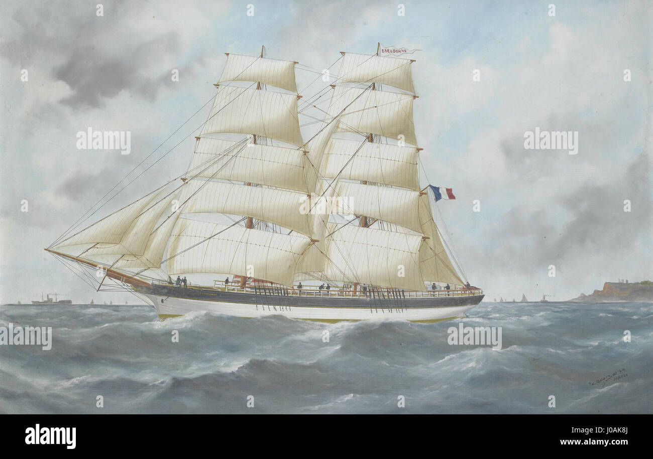 Édouard Adam’s painting depicts the French brig Dieudonne in full sail ...