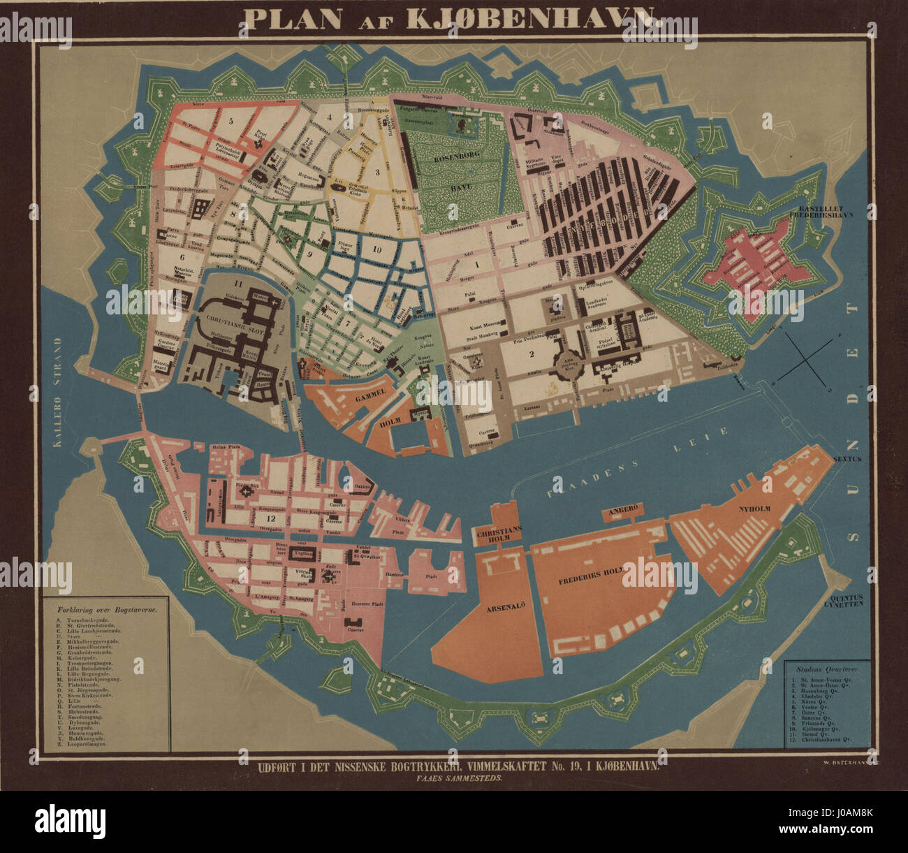 Map of Copenhagen, A historical map depicting the layout of Copenhagen ...