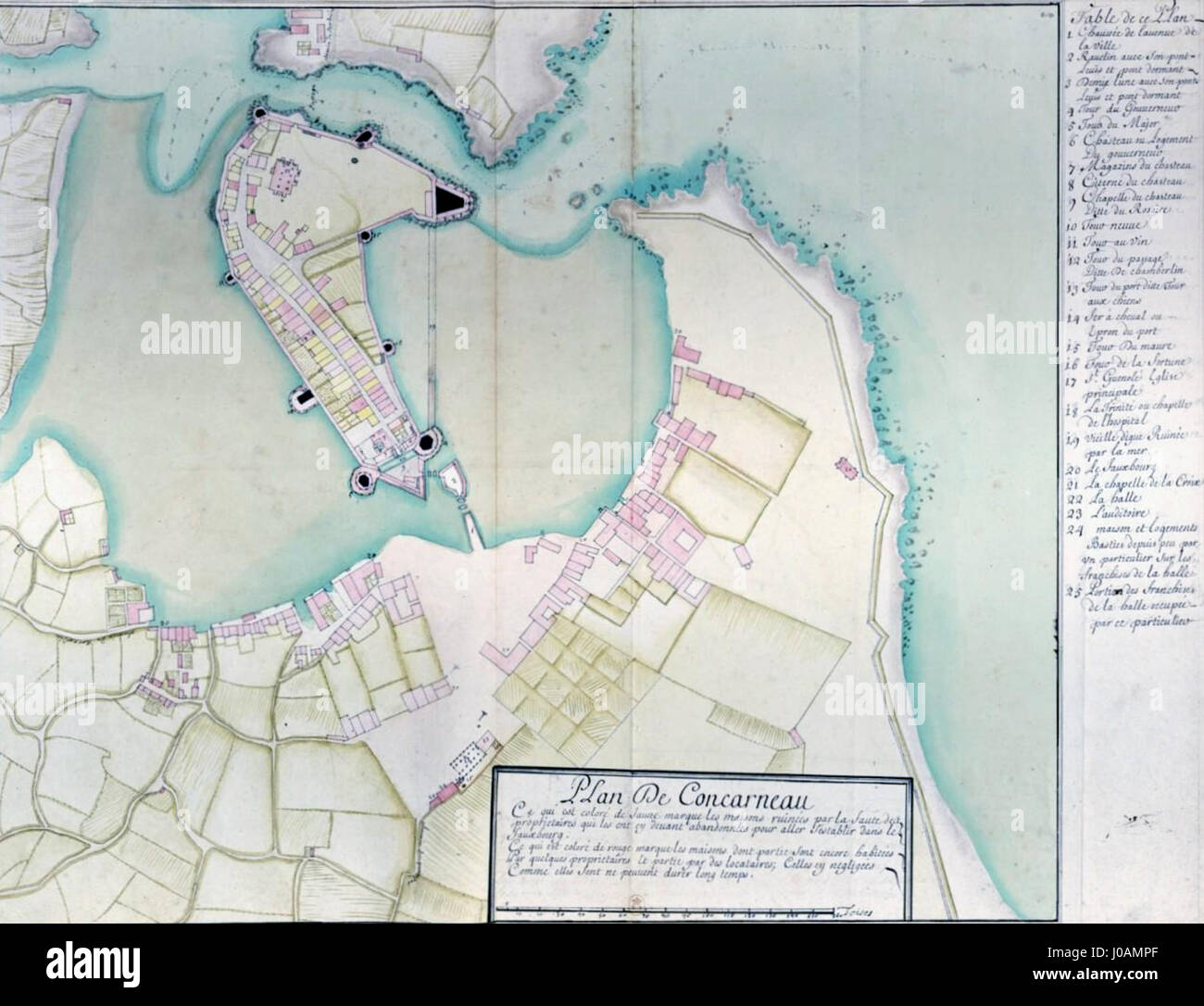 A map of Concarneau from the 18th century, showcasing the layout and ...
