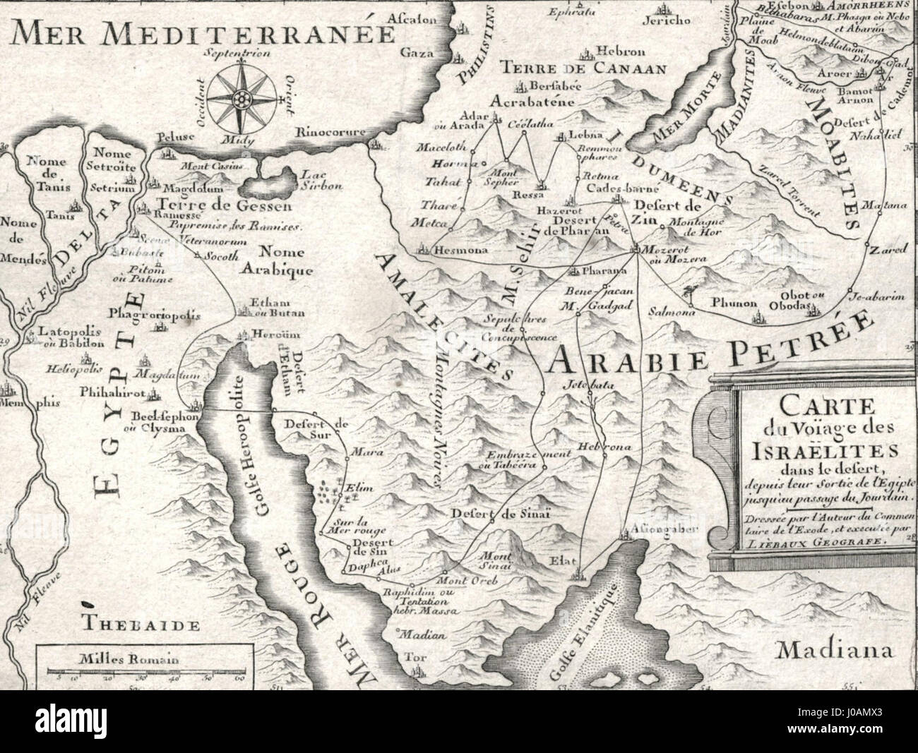This 17th-century map depicts the journey of the Israelites ...
