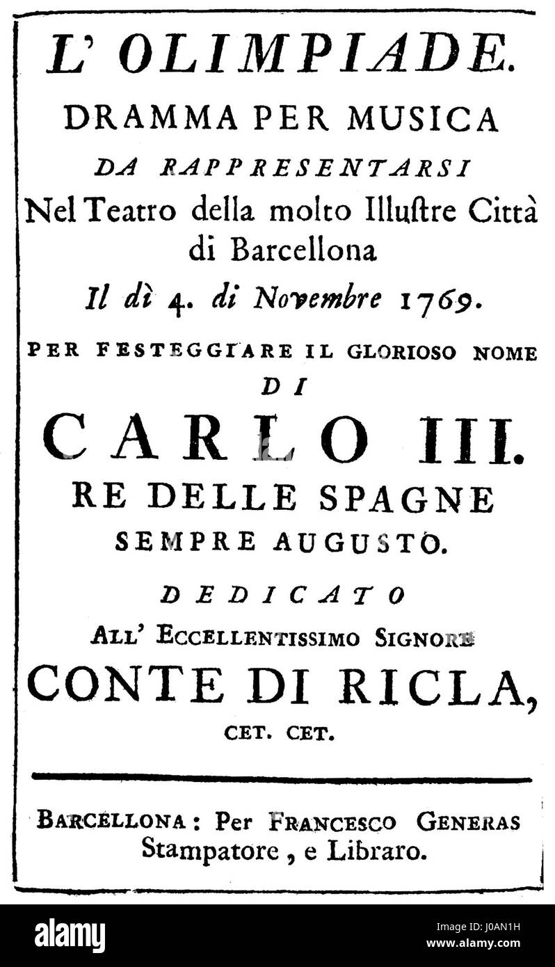 The libretto for Niccolò Piccinni’s opera 'Olimpiade,' first performed ...