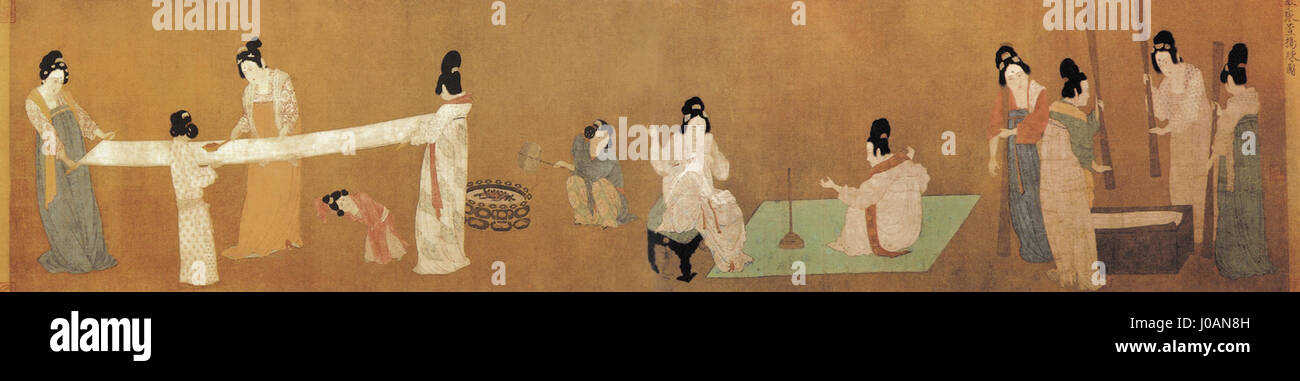 Court ladies preparing newly woven silk hi-res stock photography and ...