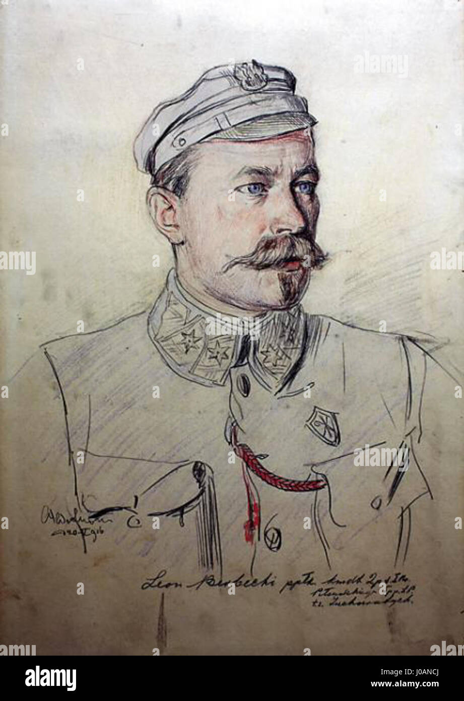This sketch by W. Wodzinowski depicts Pplk Leon Berbecki, capturing the ...