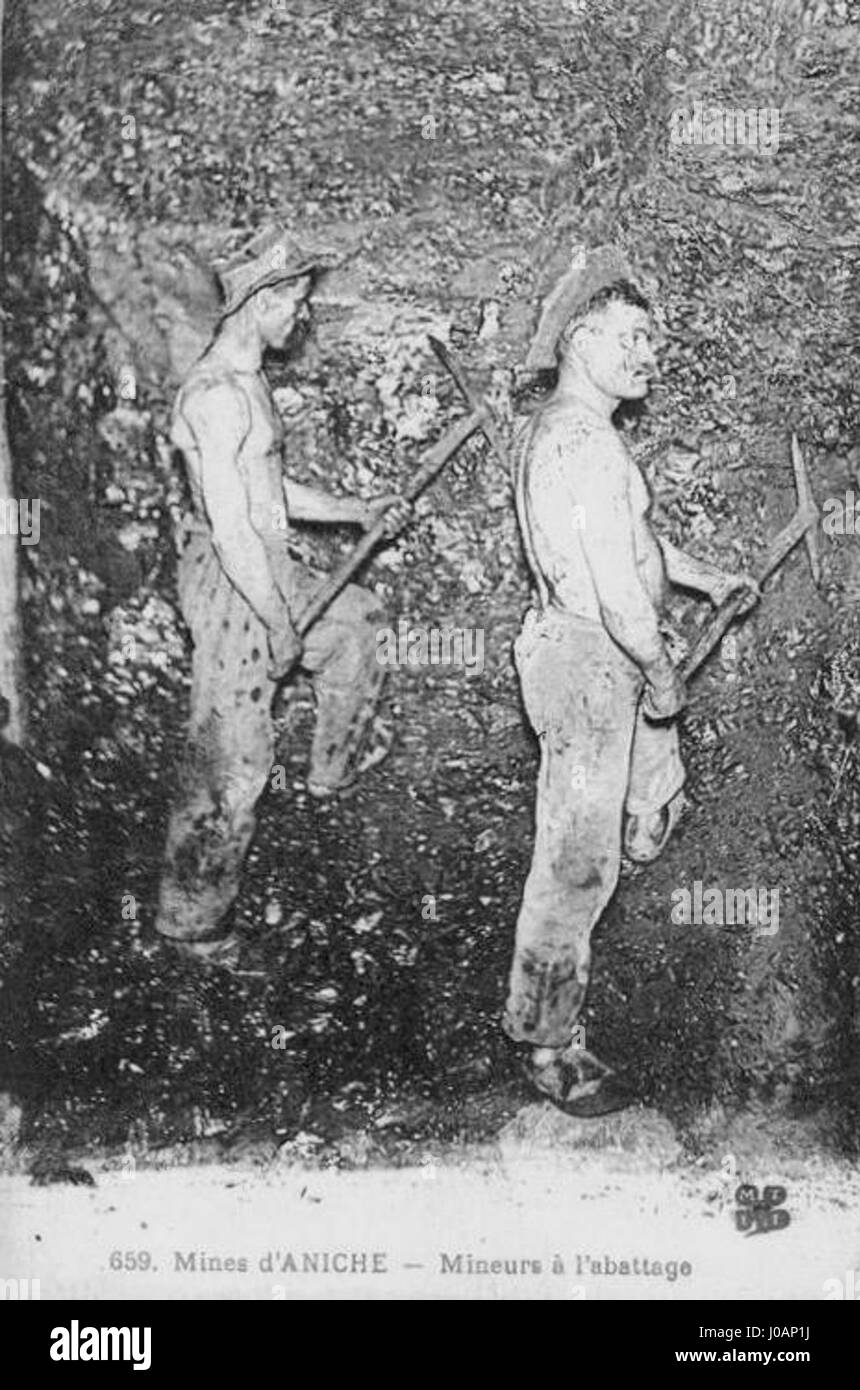 This photograph 'Mines d'Aniche - Mineurs … l'abattage' captures the ...