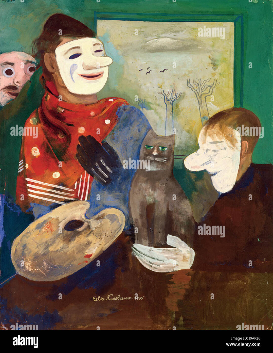 'Masken und Katze' by an unknown artist from 1935 depicts a painter ...