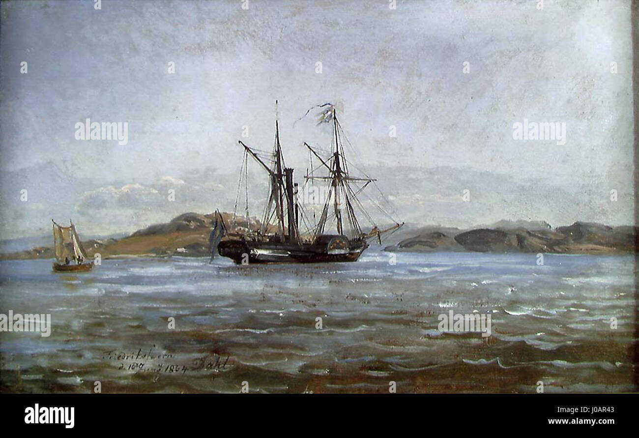 Johan Christian Claussen Dahl’s 'En hjulbåt ved Fredriksvern' (A ...
