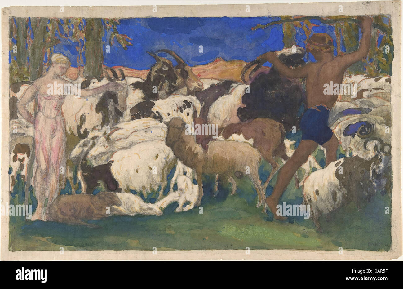 Léon Bakst's 'The Shepherds, Daphnis and Chloe' is a vibrant depiction ...