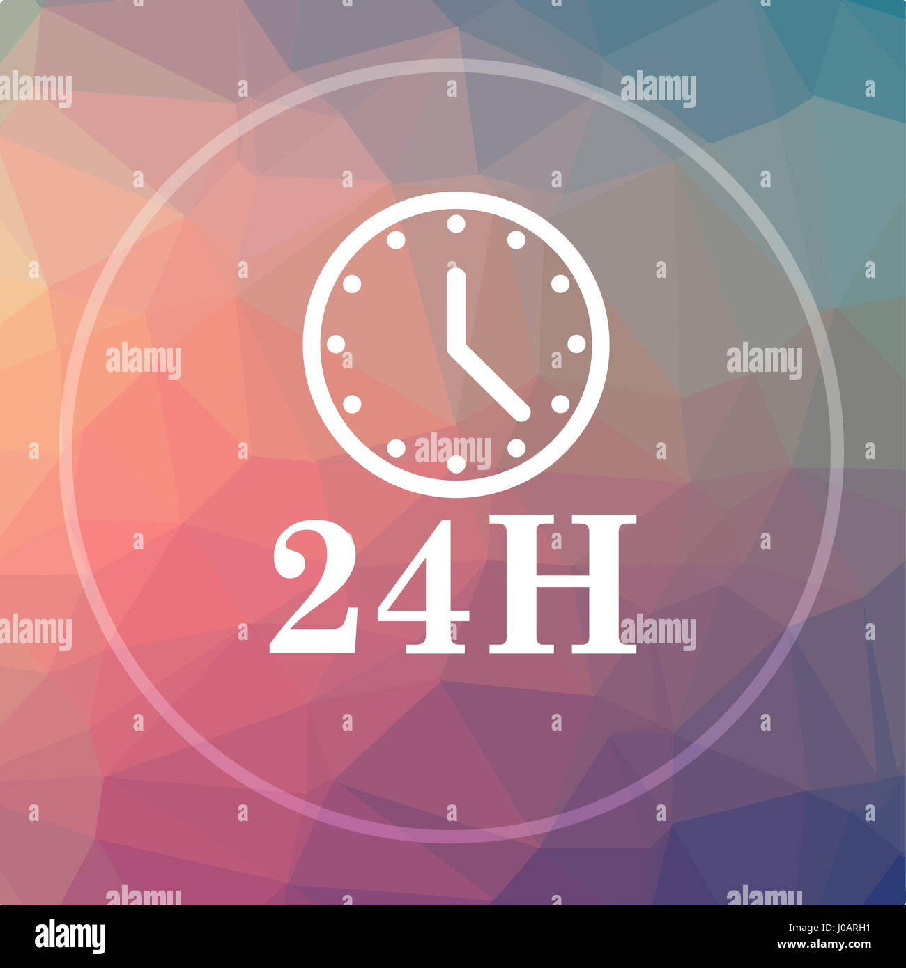 24H clock icon. 24H clock website button on low poly background Stock Photo - Alamy