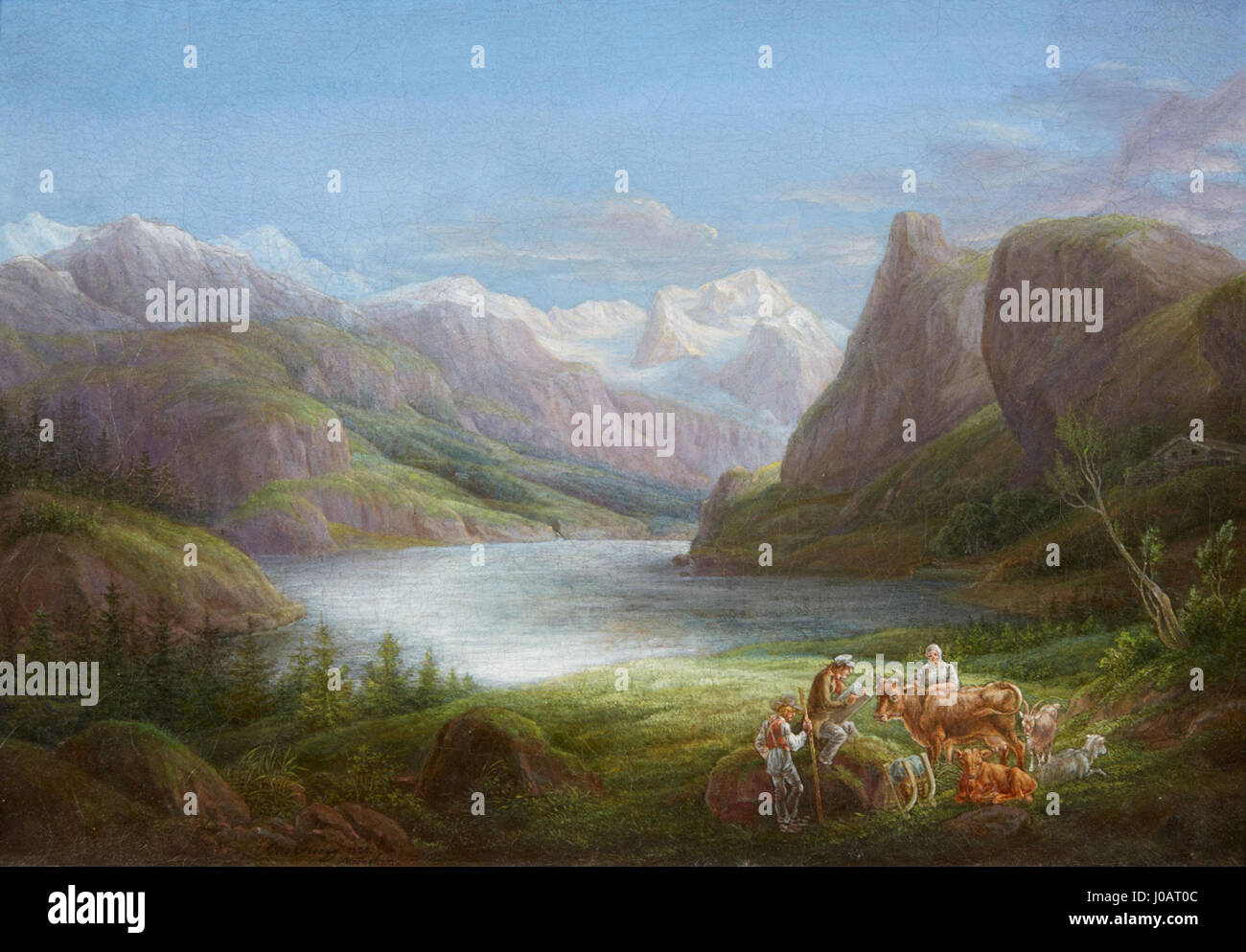 This 1839 painting by Friedrich Otto Georgi depicts a mountain lake ...