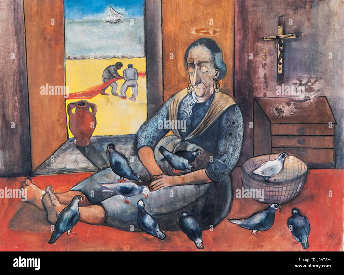 Anita Rée's painting Fischersfrau mit Tauben (Fisherwoman with Doves ...