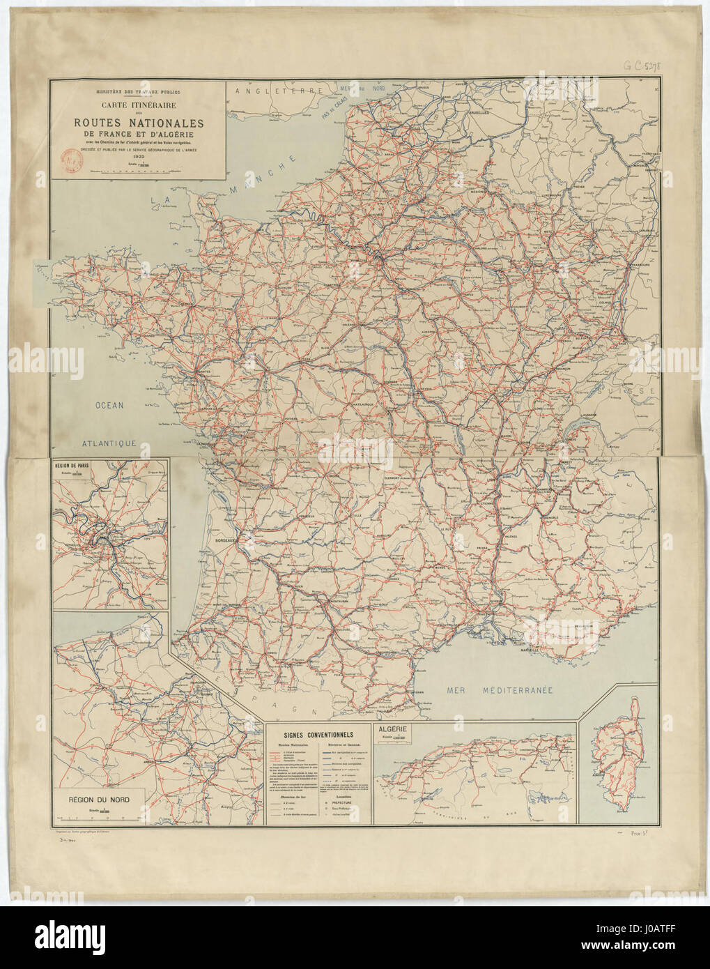 Carte itinéraire des routes nationales de France et d'Algérie Stock ...