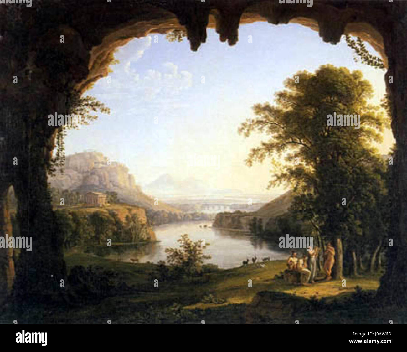 This painting by Ludwig Philipp Strack shows a view from a rocky cave ...