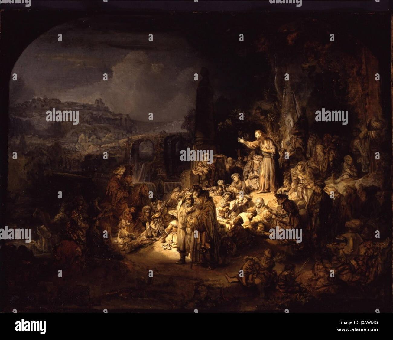 This 17th-century painting by Rembrandt shows the Preaching of Saint ...