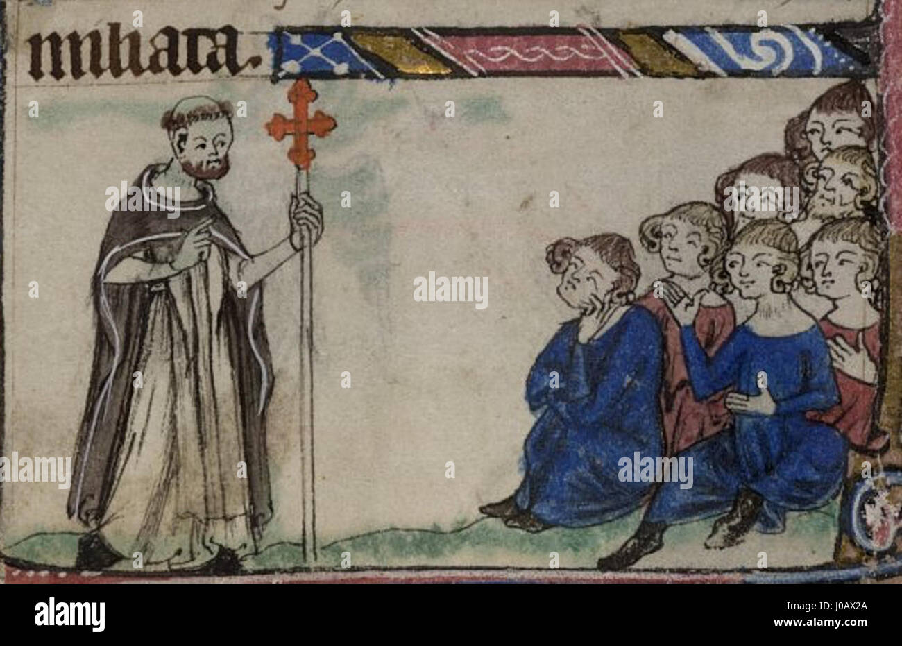 The artwork 'Dominik se všemi následujícími' depicts a group portrait ...