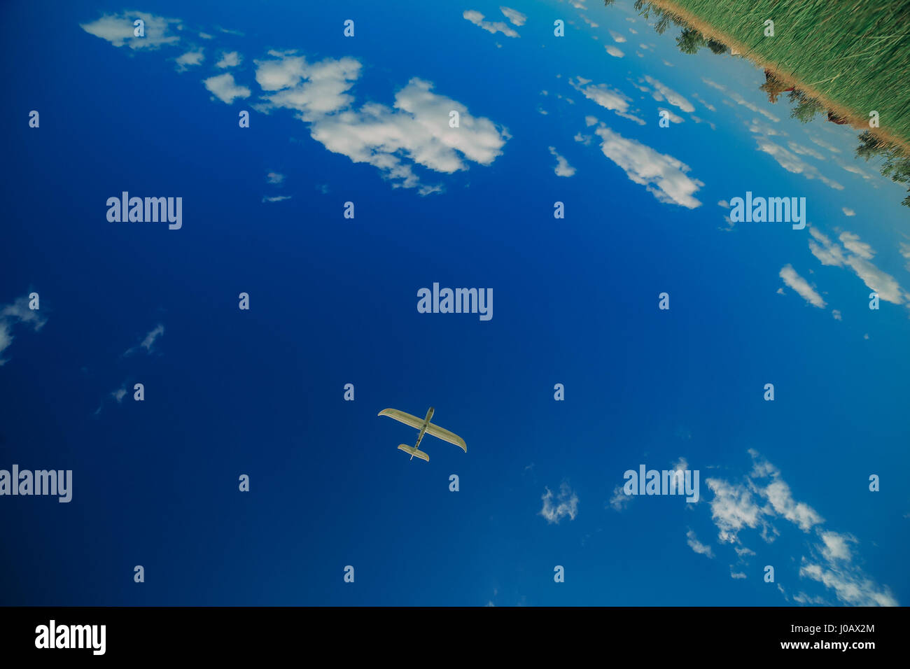 Airplane model flying in a summer sky Stock Photo - Alamy