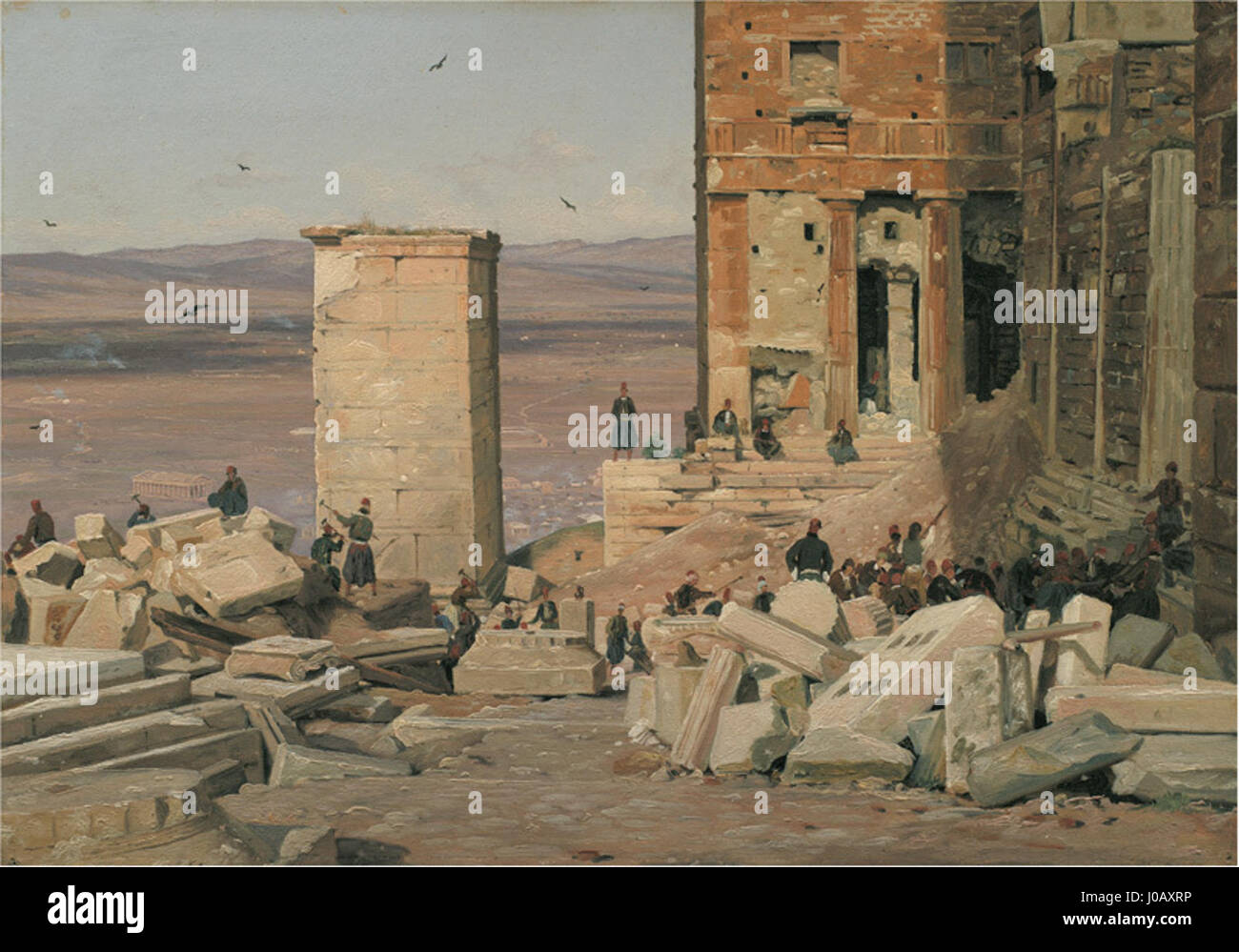 This photograph shows Greek workers at the ruins of the Acropolis in ...