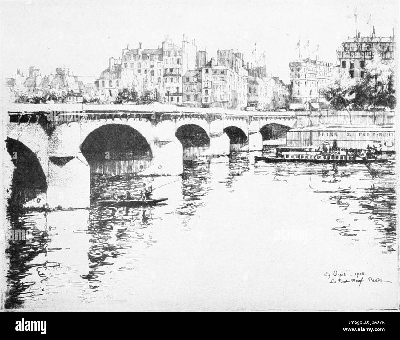 An artwork by Eugène Béjot depicting the famous Pont-Neuf bridge in ...