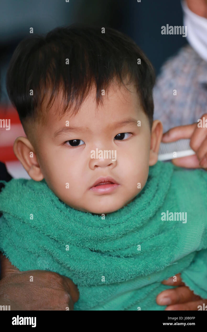 Asian Children of a boy in Haircut,concept Beauty and fashion of good ...