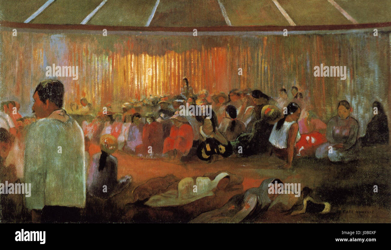 'Die Hütte der Gesänge (Te Fare Hymenee)' by Gauguin depicts a ...