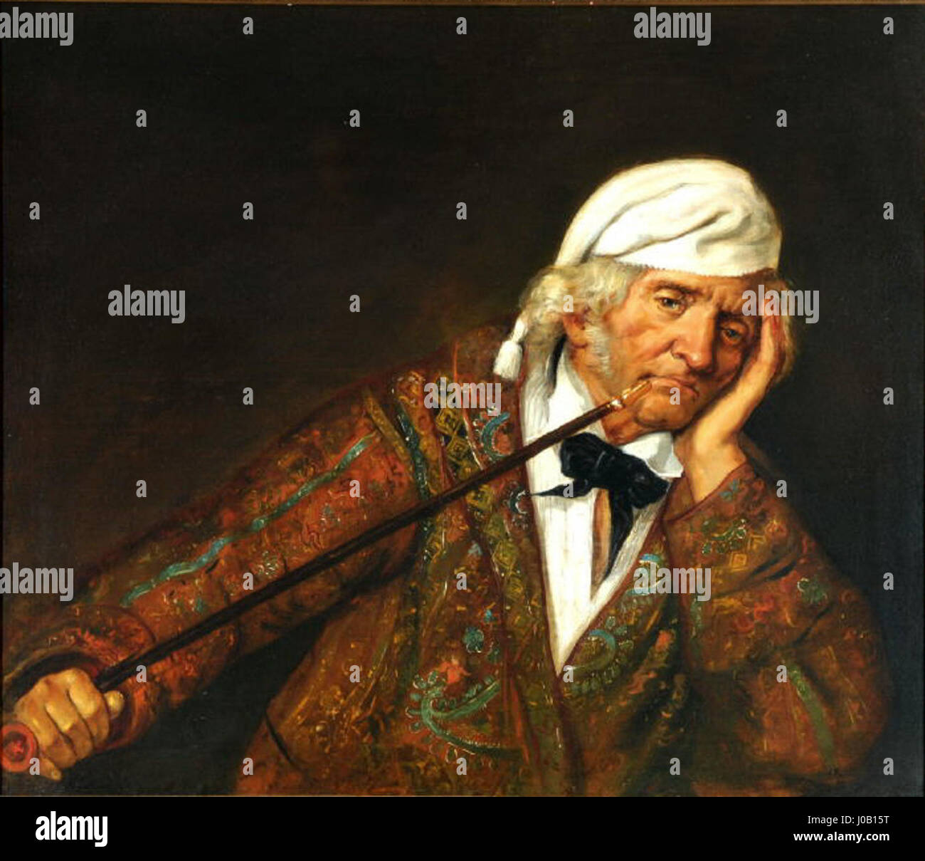 This portrait depicts a gentleman wearing a pointed hat and smoking a ...