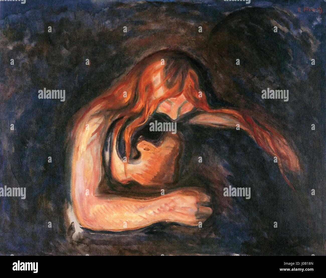 'Vampire' by Edvard Munch (1917) from the Sammlung Würth collection depicts an intense ...