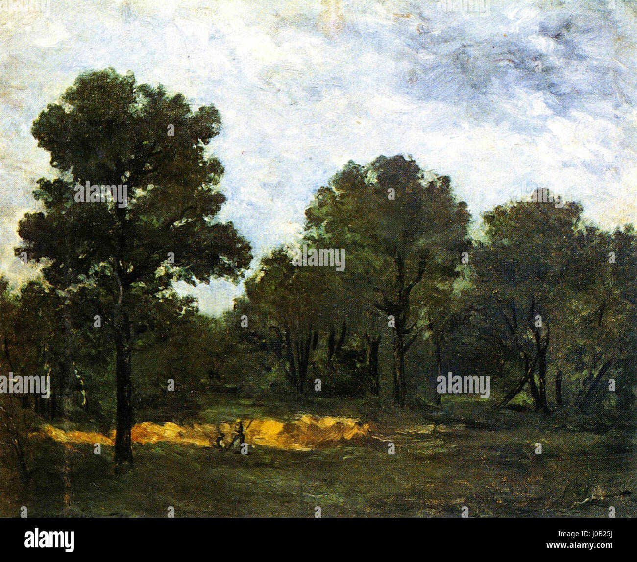 This painting by Paul Gauguin, created in 1874, depicts a serene forest ...
