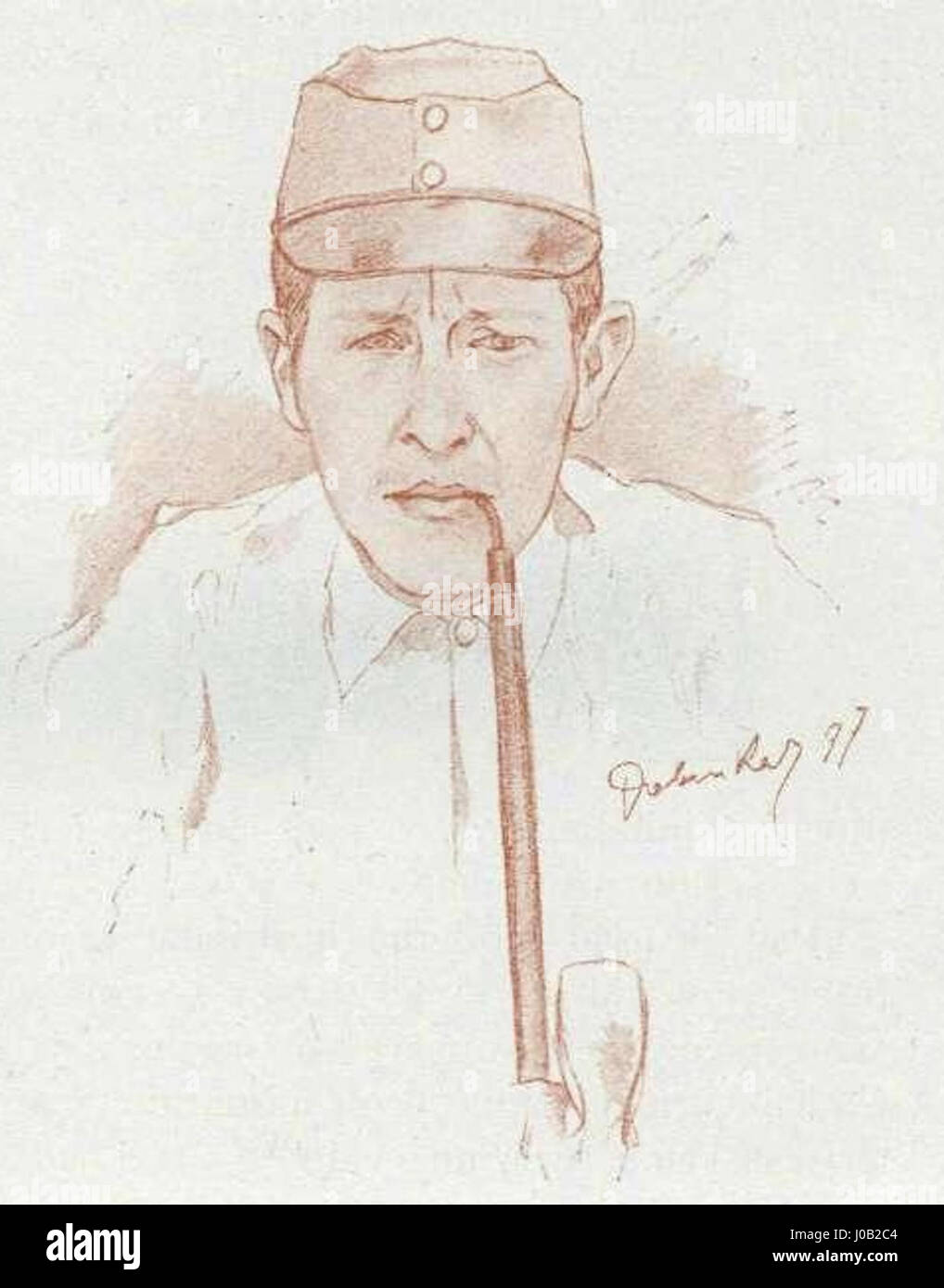 This painting by Frančišek Dobnikar depicts a soldier with a pipe ...