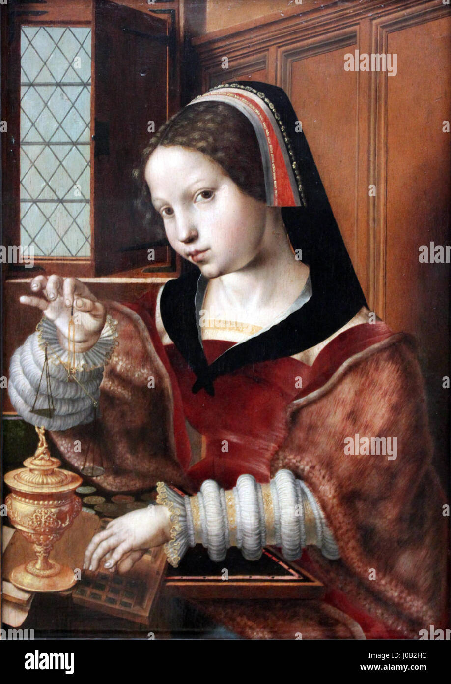 Die Goldwägerin (The Gold Weaver) by van Hemessen is a 1530 artwork ...