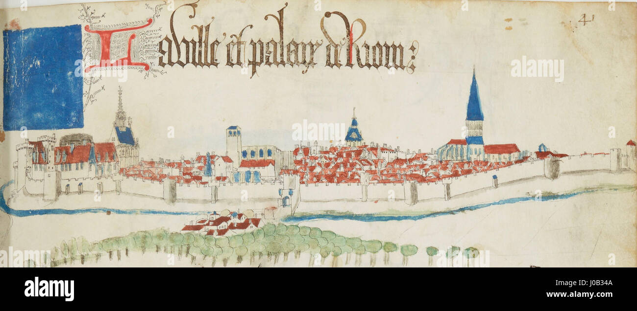 This map of Riom, created by Guillaume Revel around 1450, offers a ...