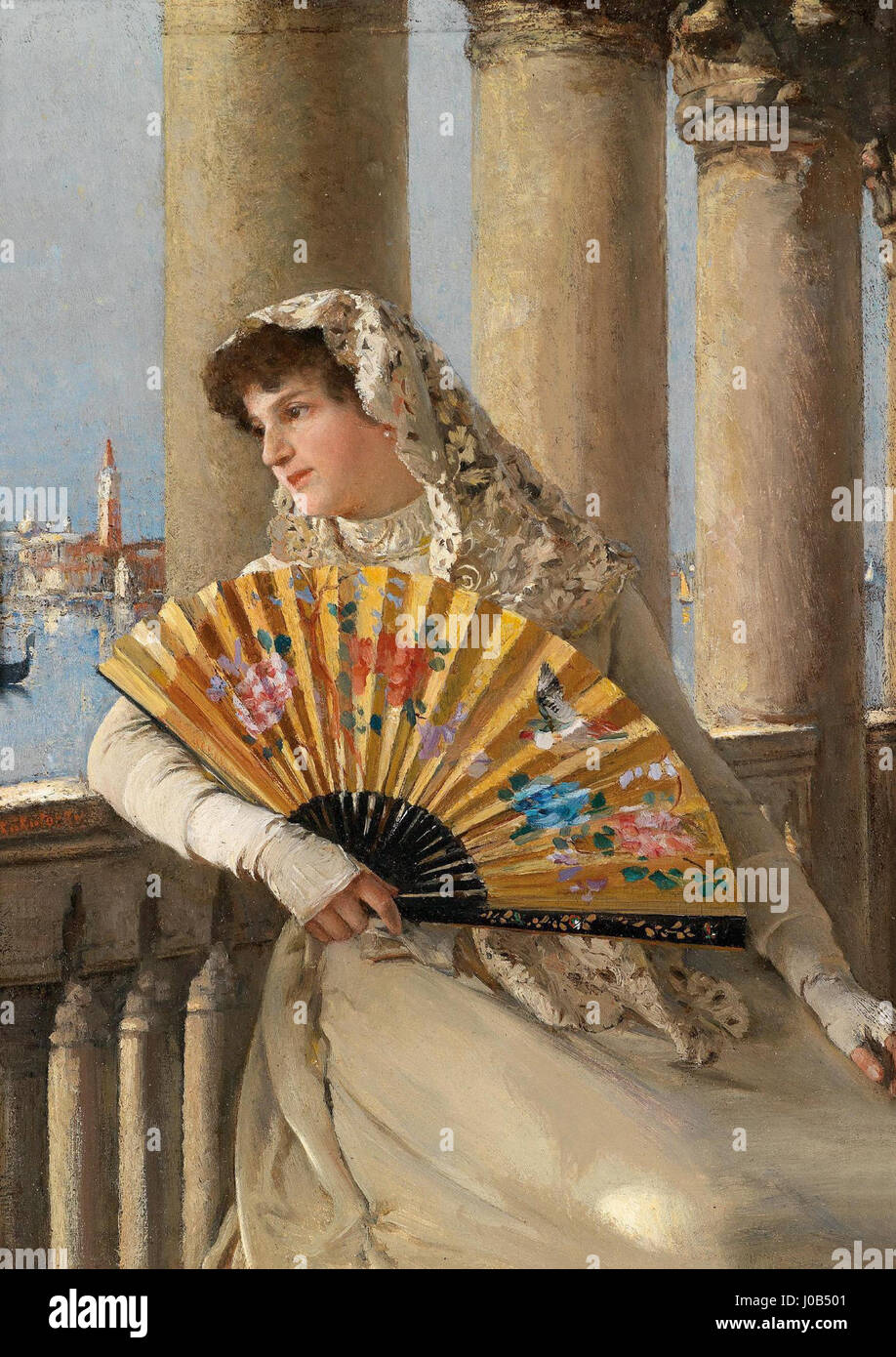 'Venetian woman with yellow fan' by Dominik Skutecký is a portrait of a ...