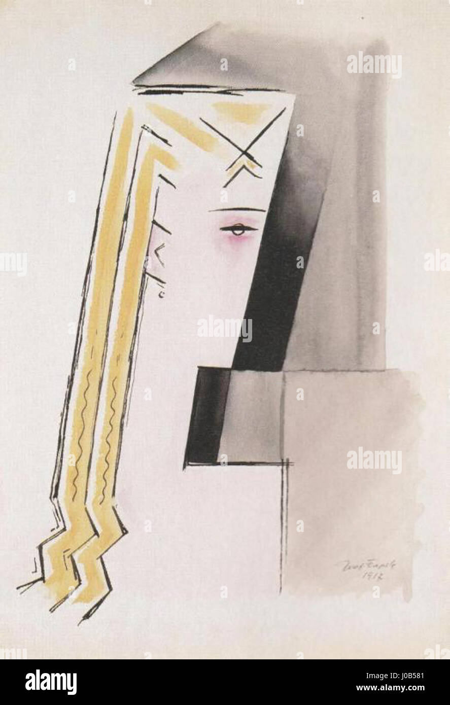 Josef Capek's 1917 work 'Dívčí hlava' (Girl's Head) portrays a female ...