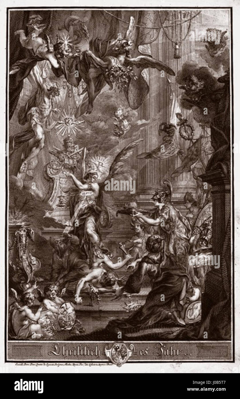 This title page from the year 1735 belongs to a Christian calendar ...