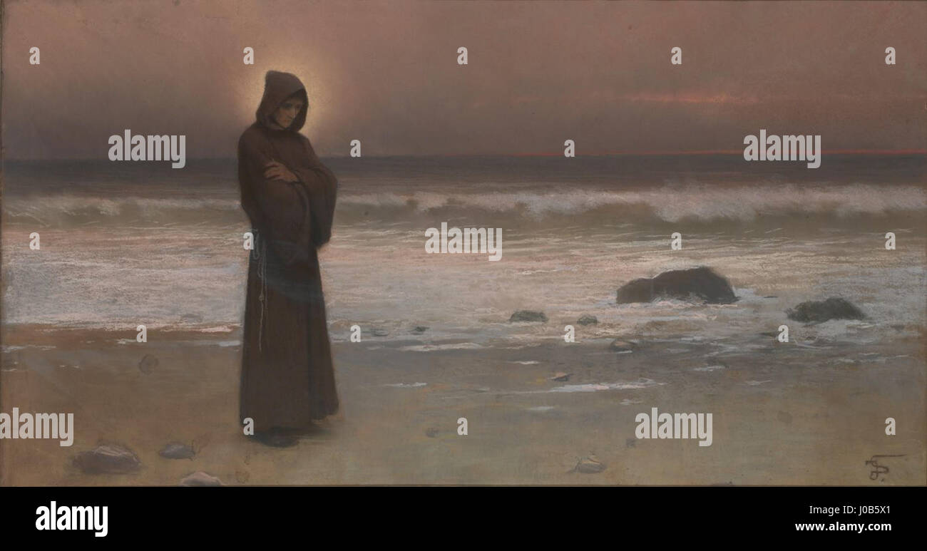 ‘Kontemplace, Mnich na morském brehu’ by Jakub Schikaneder shows a monk ...