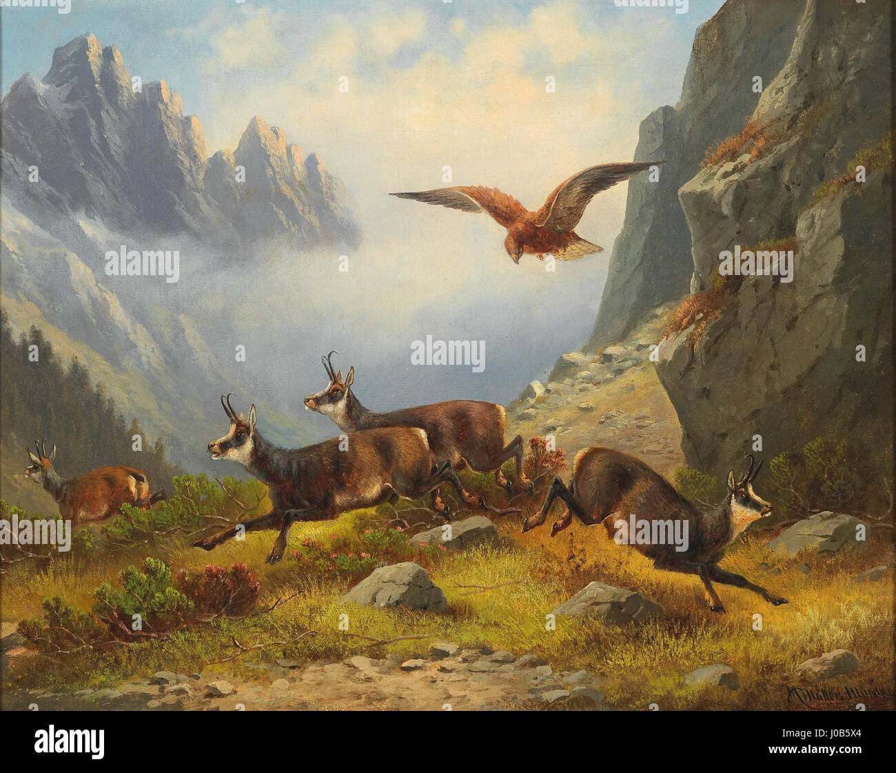 Moritz Müller’s 'Adler auf Gemsenjagd' depicts an eagle hunting chamois ...