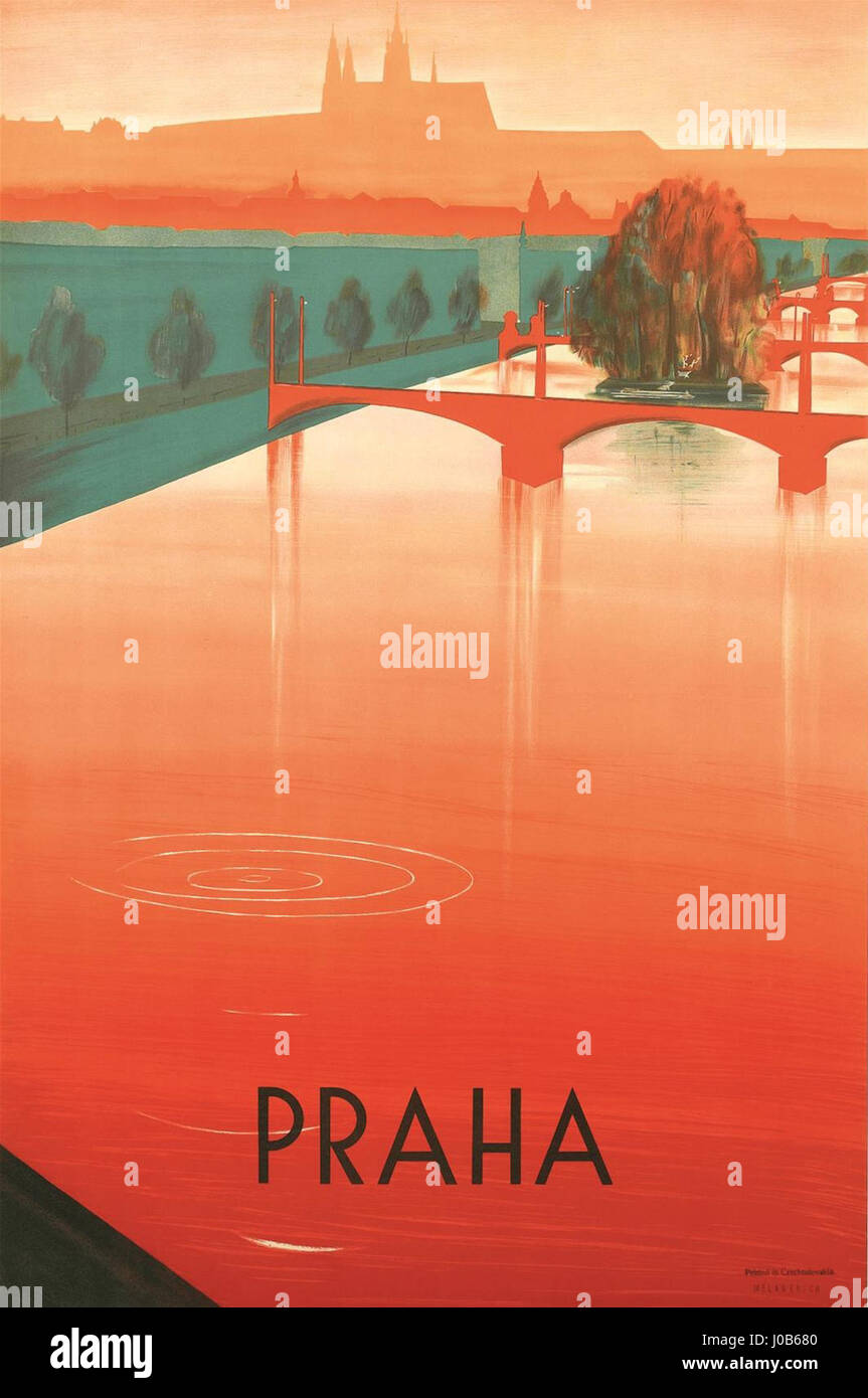 A 1935 painting by Czech artist Zdenek Rykr, depicting a view of Prague ...