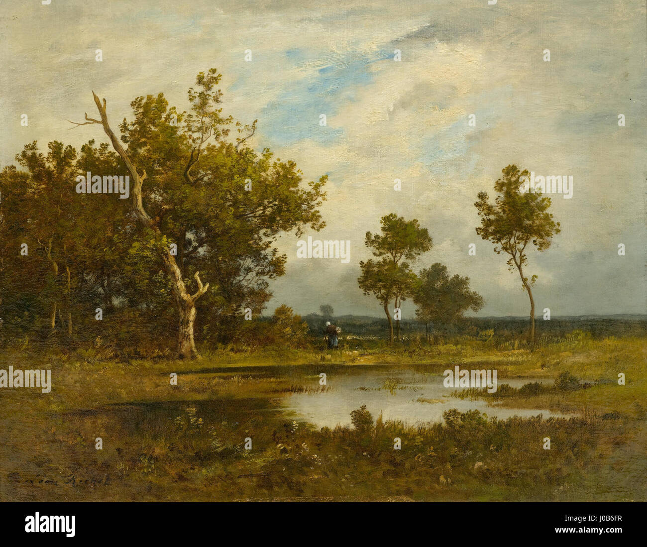 'Reisigsammlerin bei einem Teich' by Léon Richet is a painting ...