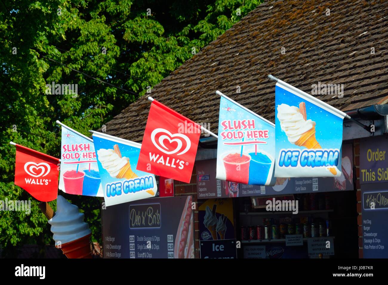 MALDON ESSEX UK 29 May 2014 Flags advertising ice cream Stock Photo - Alamy