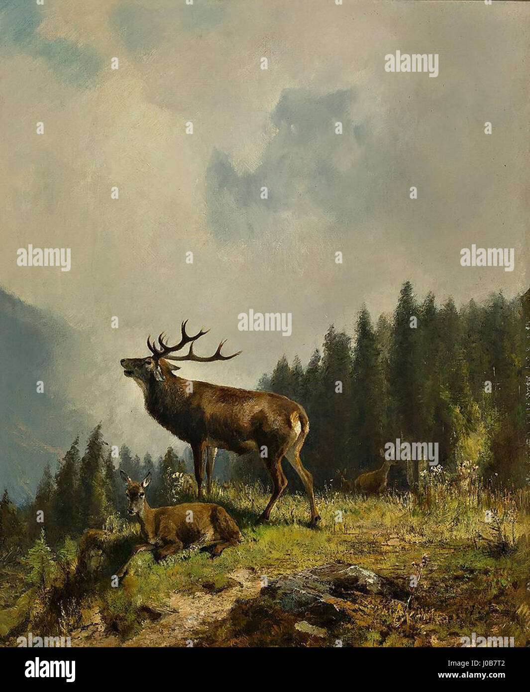 'Rührender Hirsch' by Ludwig Voltz is a painting of a stag, capturing ...