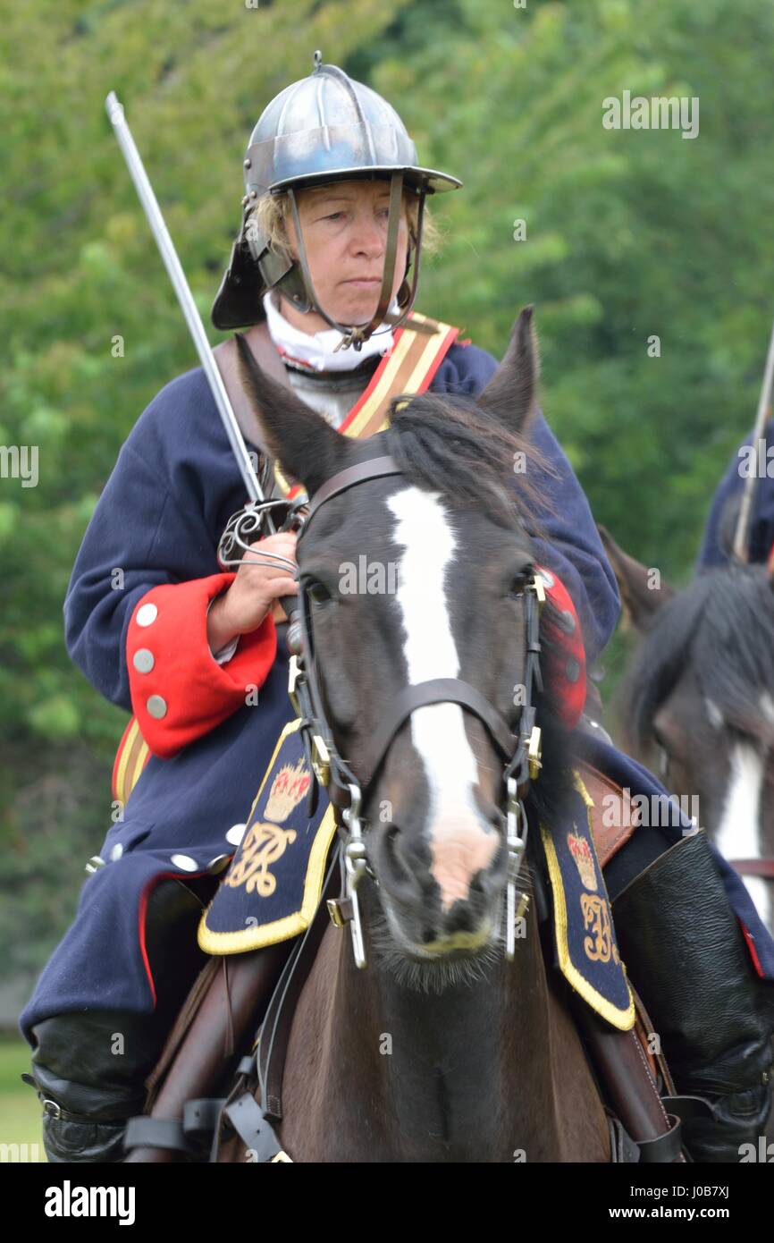 Military Tattoo COLCHESTER ESSEX UK 8 July 2014: Woman cavalry soldier ...