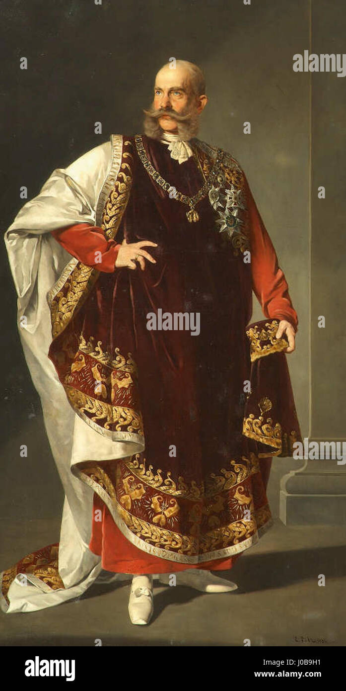 A portrait of Emperor Franz Joseph I of Austria, wearing the regalia of ...
