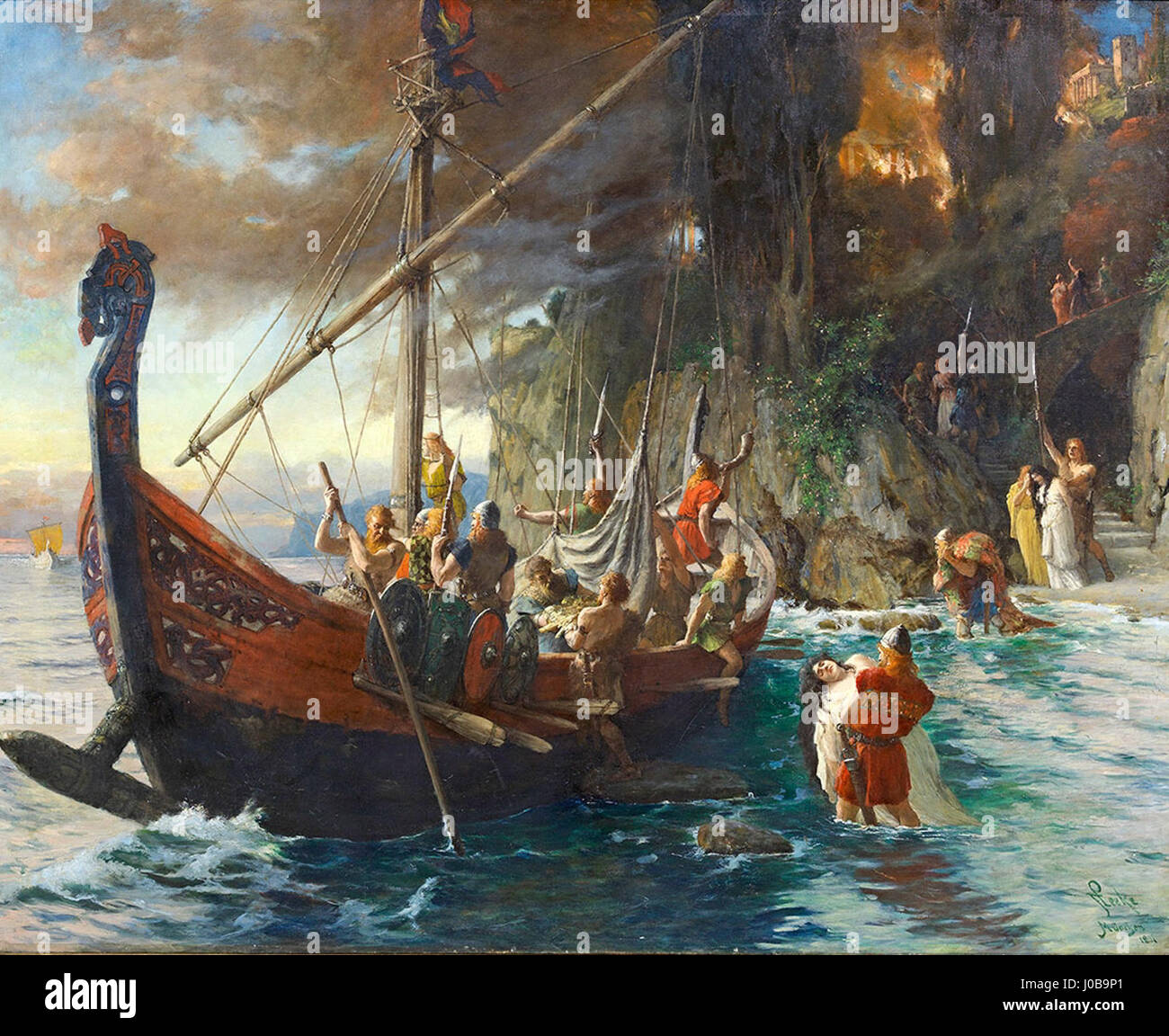 An illustration by Ferdinand Leeke depicting a Viking raid, showcasing ...