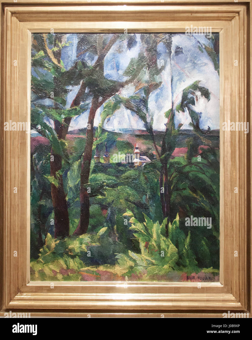 A 20th-century painting by Aba-Novák depicting a scenic view of ...
