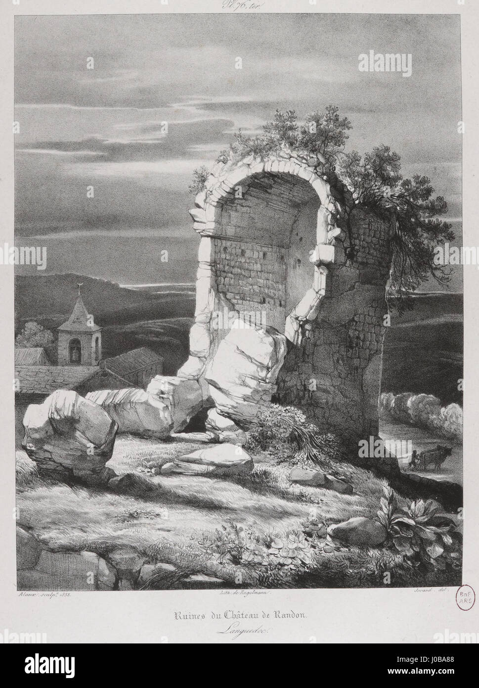 *Ruines du château de Randon* by Jorand and Alaux depicts the ruins of ...